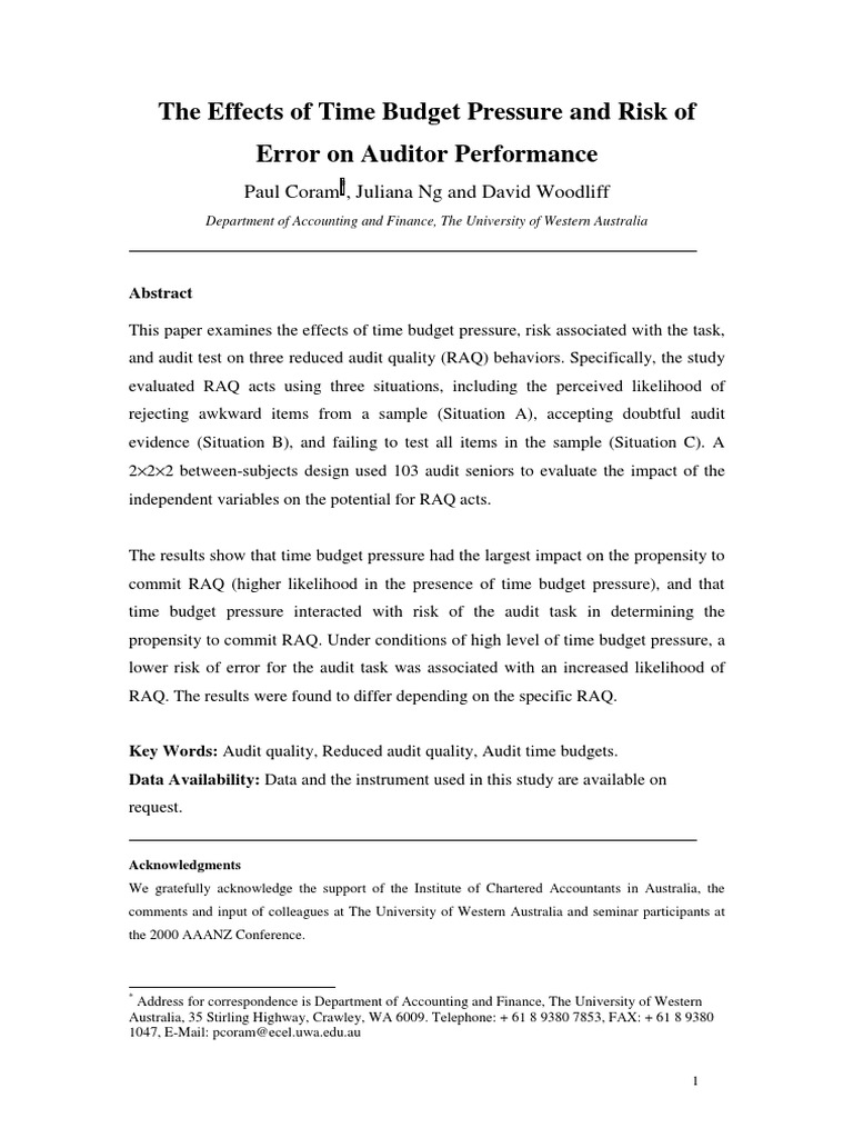 Audit Pressure & Quality Impact | PDF | Audit | Analysis Of Variance