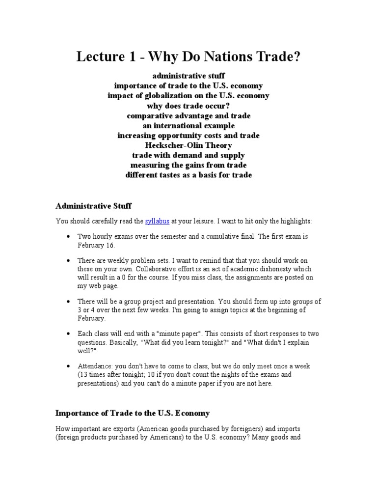 Lecture 1 - Why Do Nations Trade? | Download Free PDF | Comparative ...