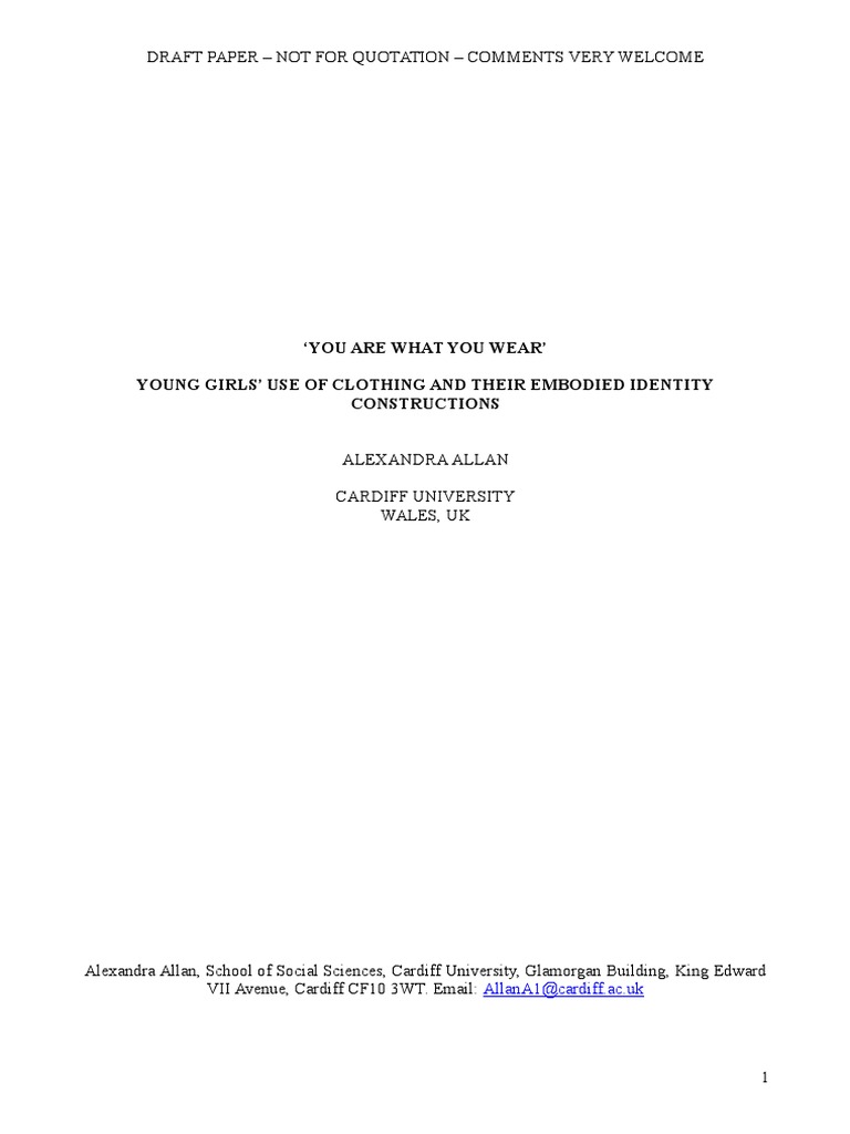 Draft Paper - Not For Quotation - Comments Very Welcome | PDF | Femininity | Gender