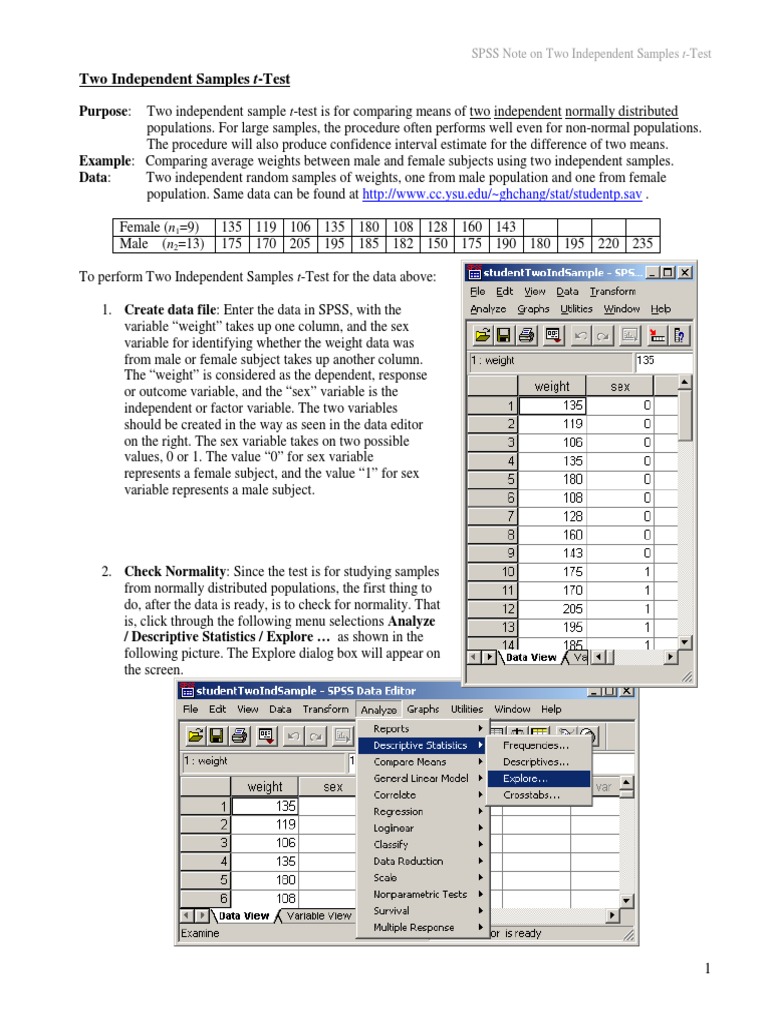 SPSS Note On Two Independent Samples T-Test | PDF | Student's T Test ...