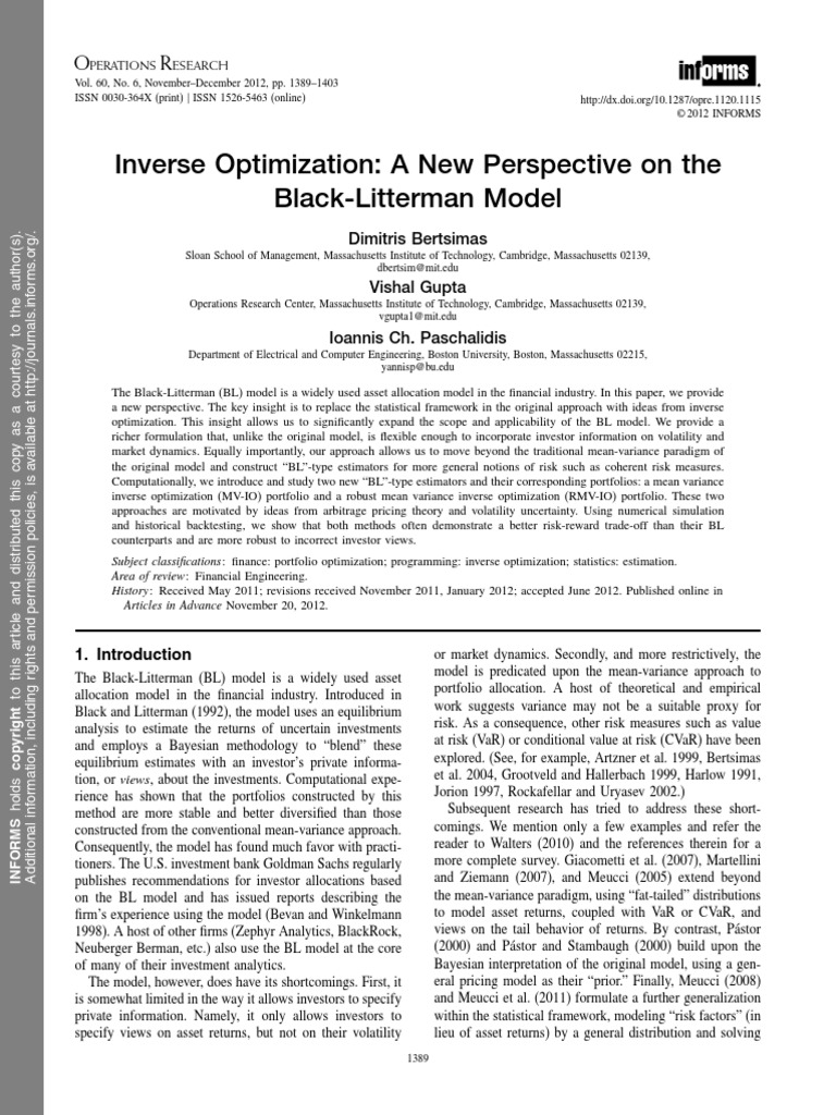 Inverse Optimization - A New Perspective On The Black-Litterman Model | PDF | Mathematical ...
