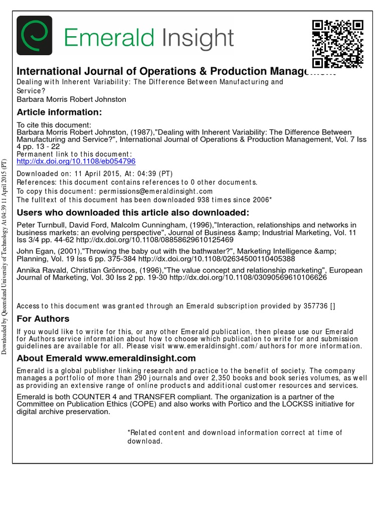 Manufacturing vs. Service Operations Variability | PDF | Specification ...