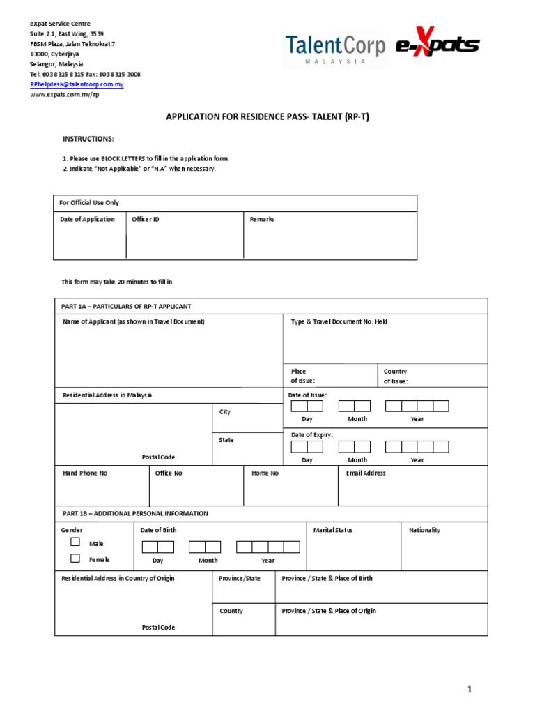 Residence Pass Talent Application Form | PDF | Passport | Vocational ...
