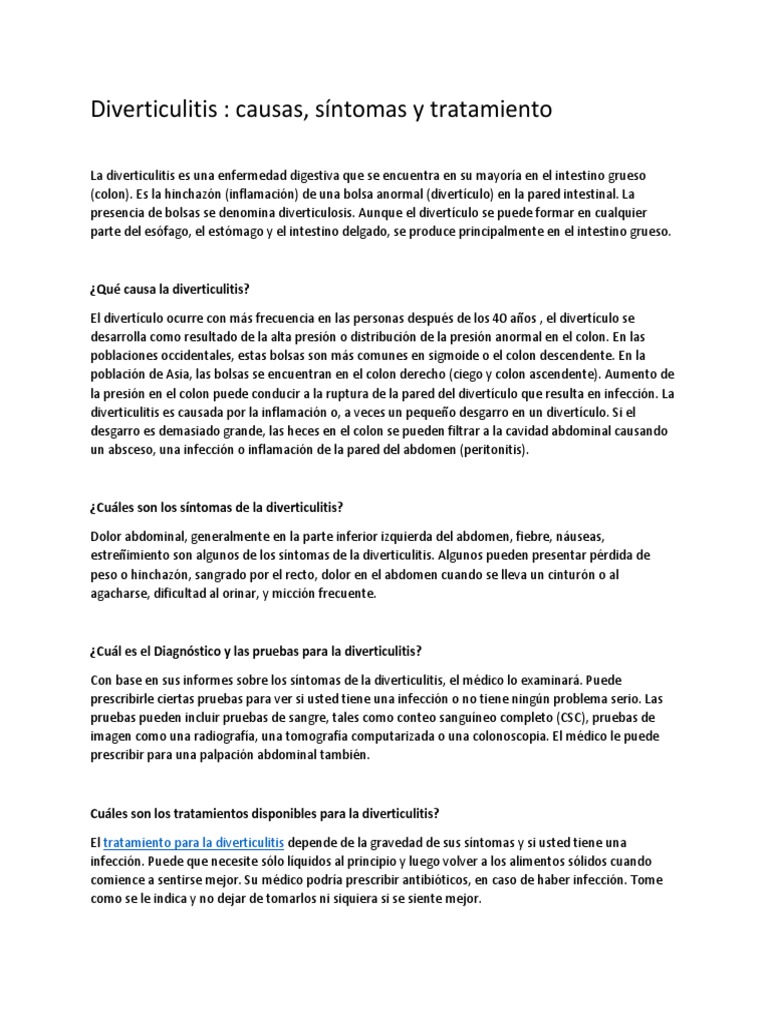 Diverticulitis : causas, síntomas y tratamiento | Especialidades ...