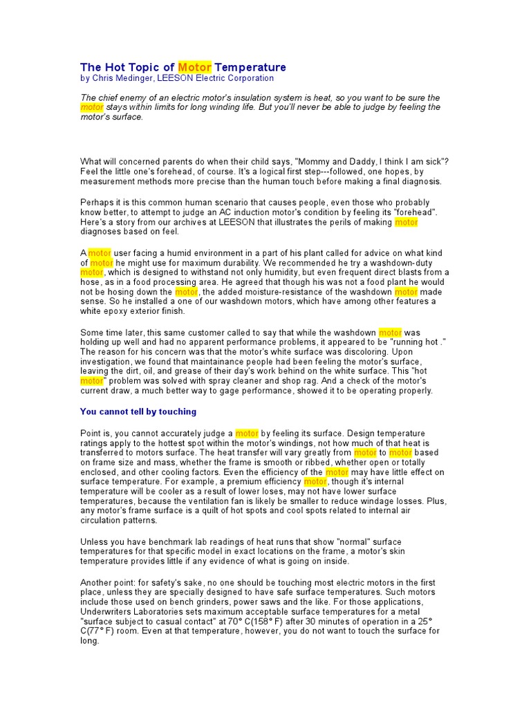 The Hot Topic of Motor Temperature | PDF | Insulator (Electricity ...