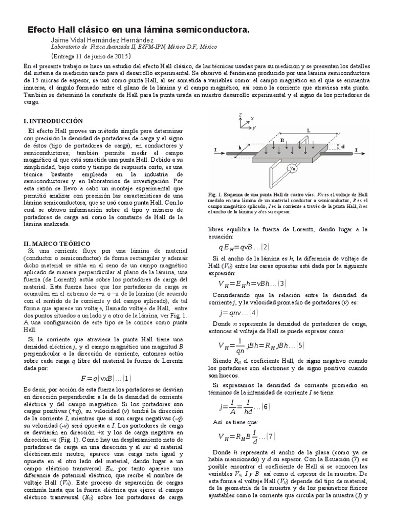 Practica Efecto Hall | PDF | Corriente eléctrica | Campo magnético