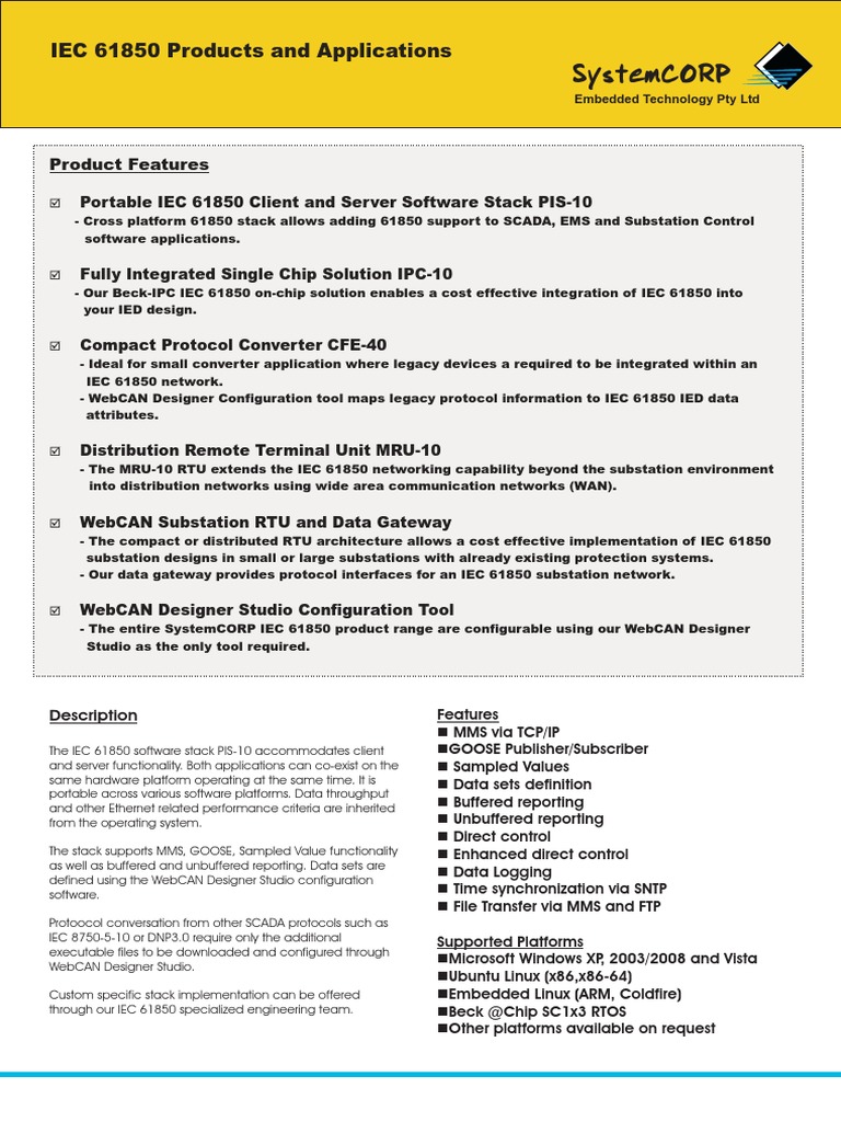 Systemcorp: Iec 61850 Products and Applications | PDF | Scada | Communications Protocols
