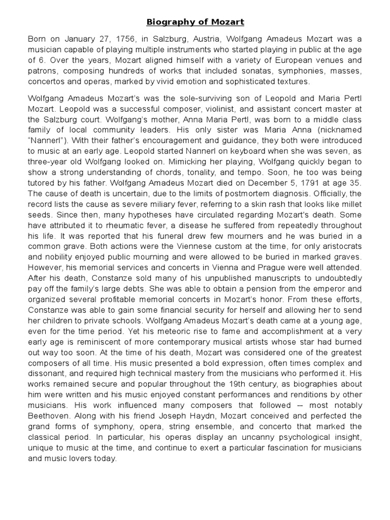 A Musical Prodigy: The Life and Legacy of Wolfgang Amadeus Mozart | PDF ...