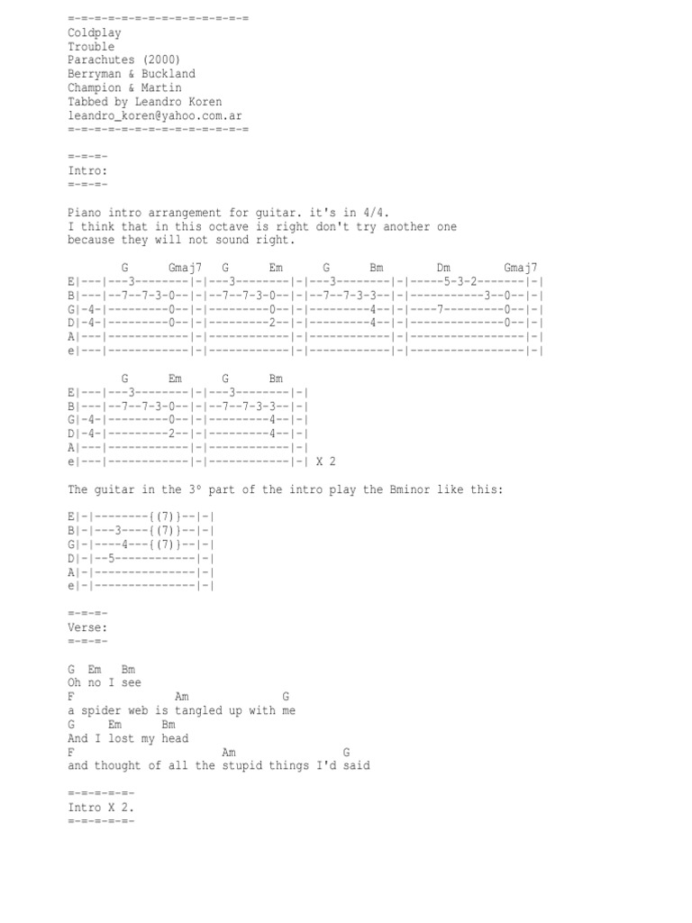 Coldplay - Trouble (Tab) | PDF