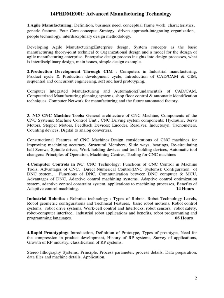 14PHDME001 Advanced Manufacturing Technology | PDF | Numerical Control ...