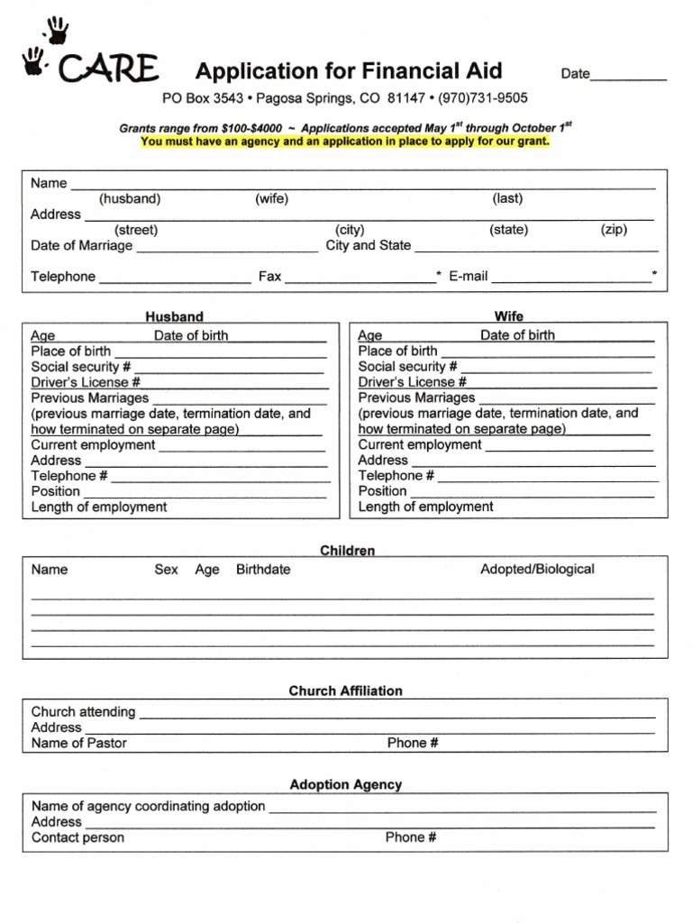 CARE Application For Financial Aid | PDF | Telecommunications | Business