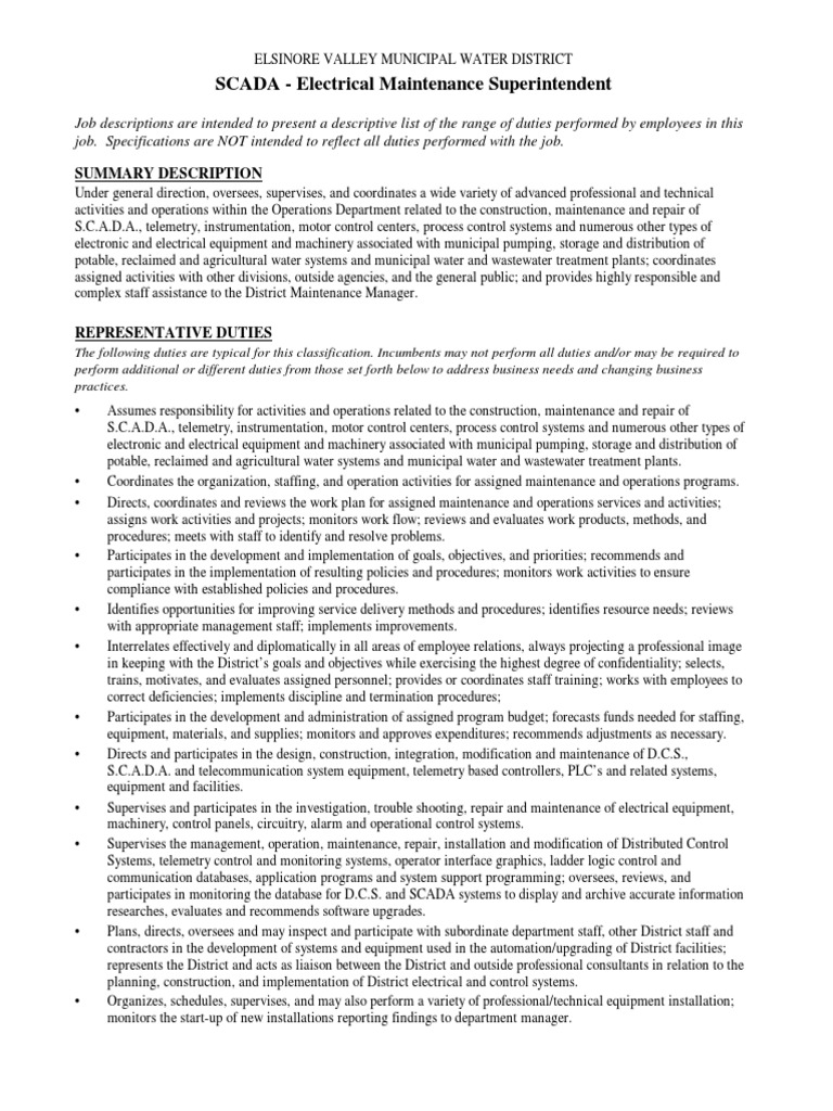 Scada - Electrical Maintenance Superintendent-Mta | PDF | Scada ...