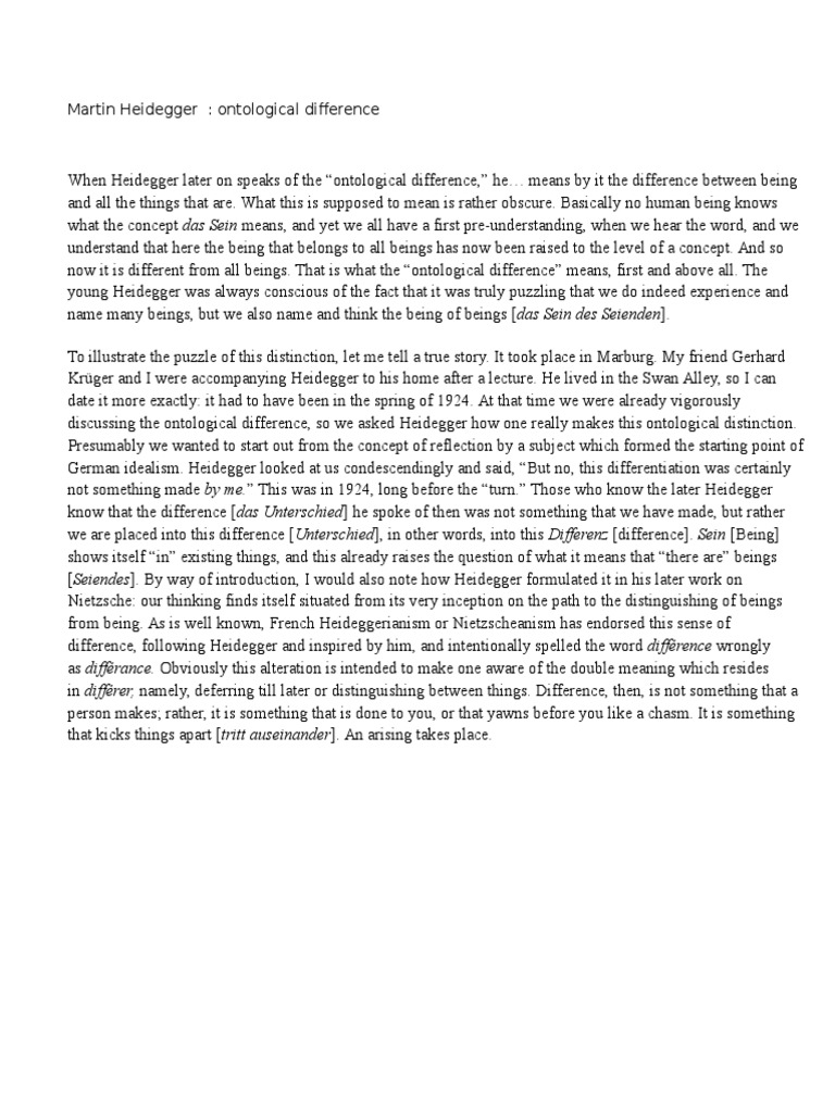 Understanding Heidegger's Ontological Difference | PDF | Martin Heidegger | Ontology
