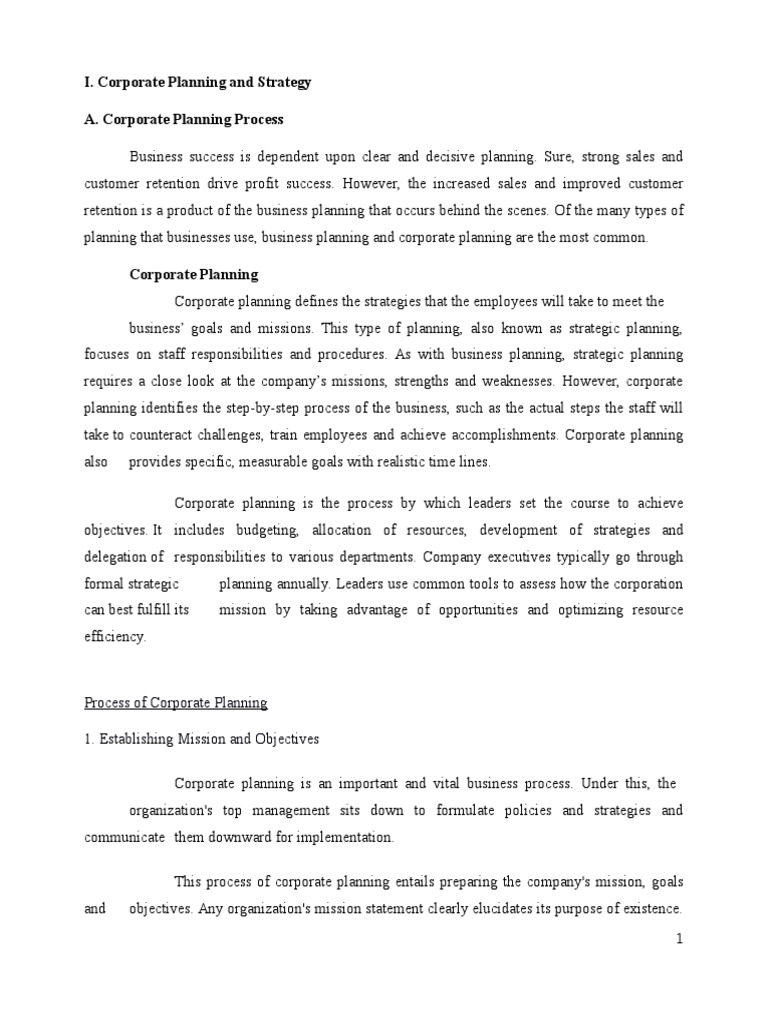 Corporate Planning and Strategy | PDF | Strategic Planning | Strategic ...