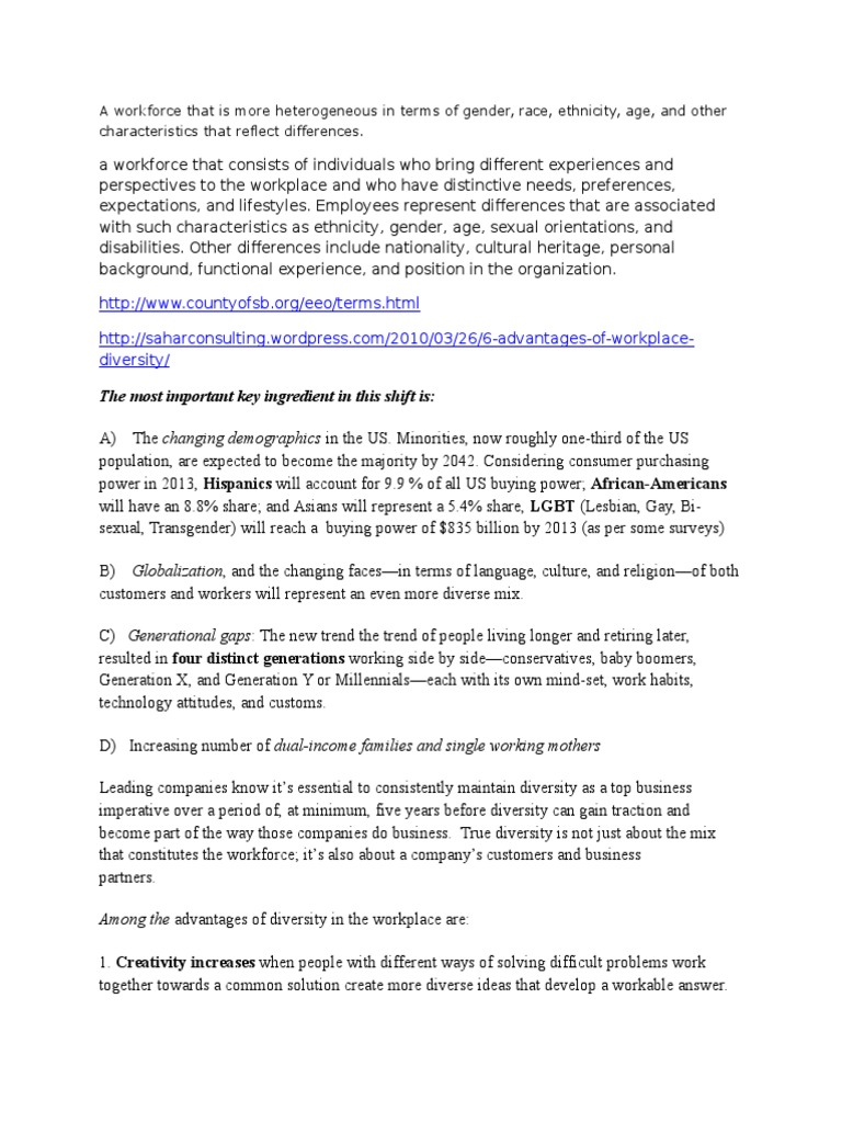 Benefits of Workplace Diversity Explained | PDF | Diversity (Business ...