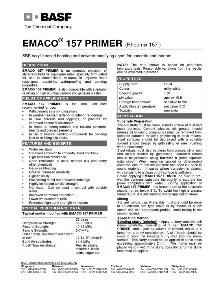 EMACO 157 Primer Overview and Application | PDF | Concrete | Mortar ...