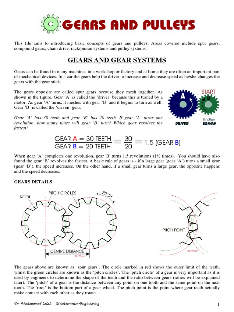 Basics of Gears and Pulleys Explained | PDF | Technology & Engineering