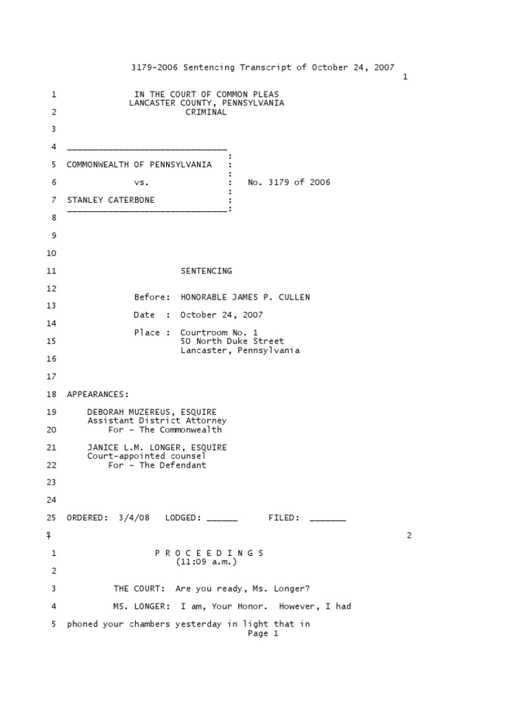 3179-2006 Sentencing Transcript of October 24, 2007 Important | PDF ...