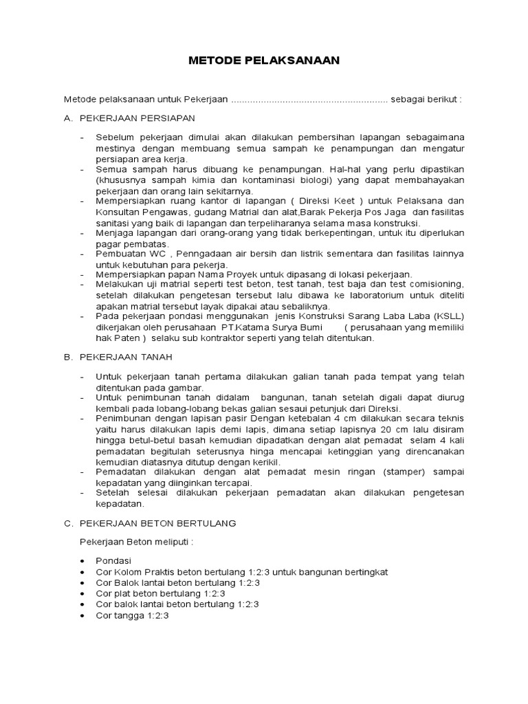 Metode Pelaksanaan Pekerjaan Bangunan Gedung | PDF