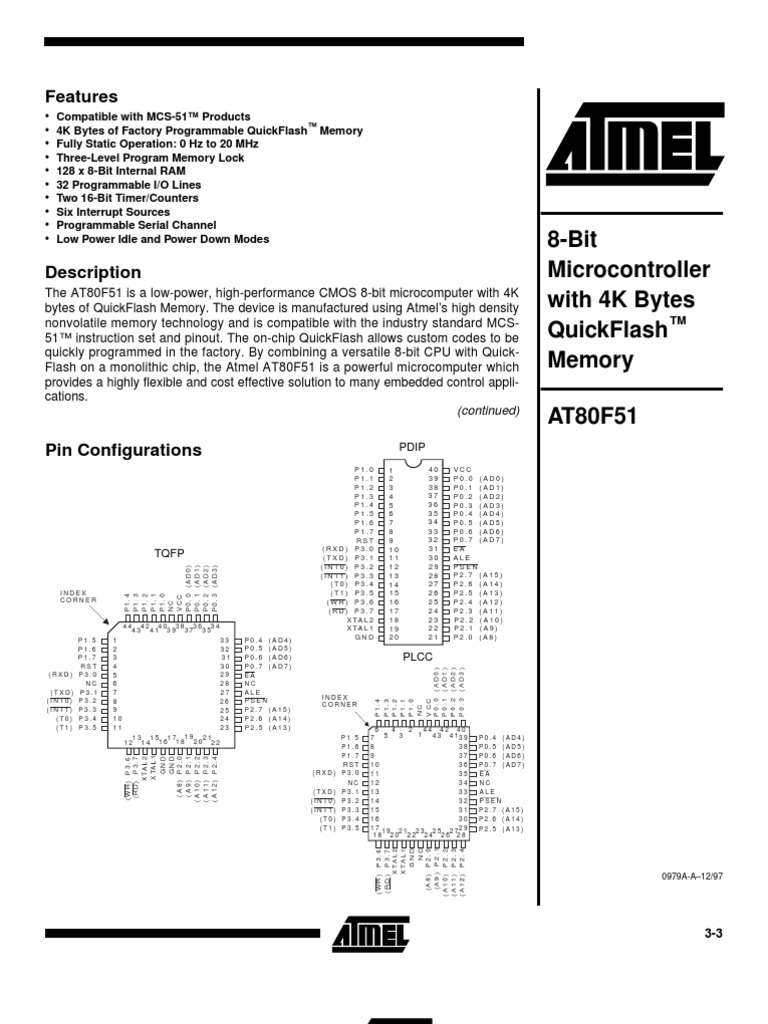 8051 Atmel Datasheet | PDF | Random Access Memory | Input/Output