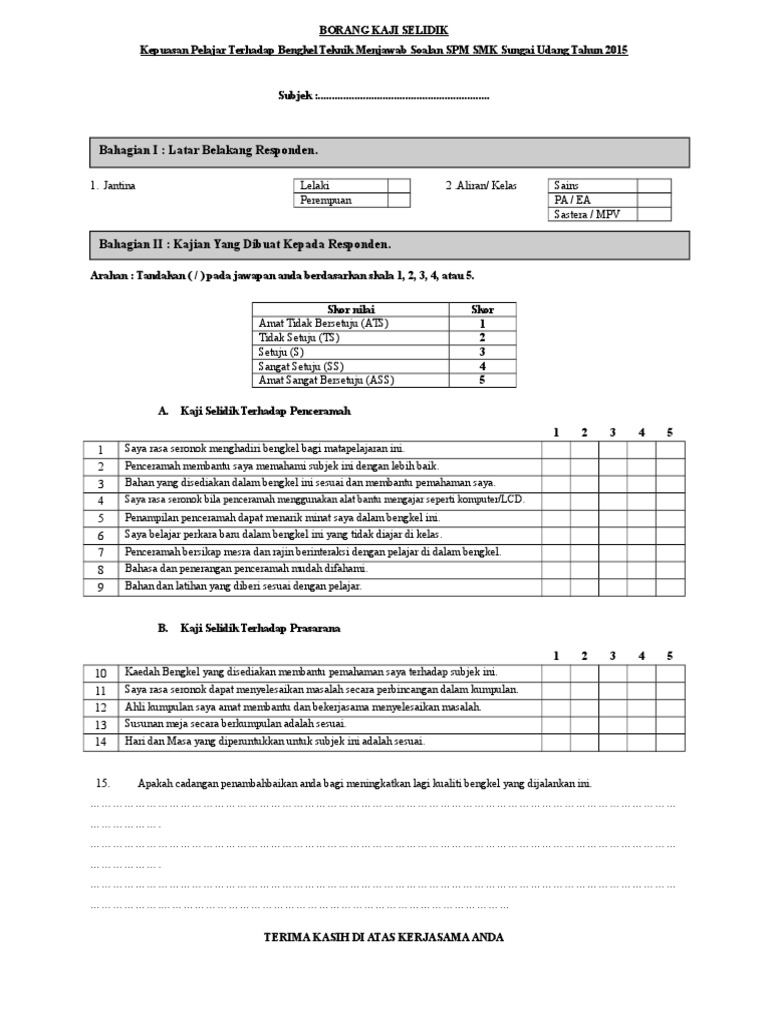 Borang Kaji Selidik Kepuasan Pelajar-Spm | PDF | Karier & Perkembangan | Seni & Disiplin Bahasa