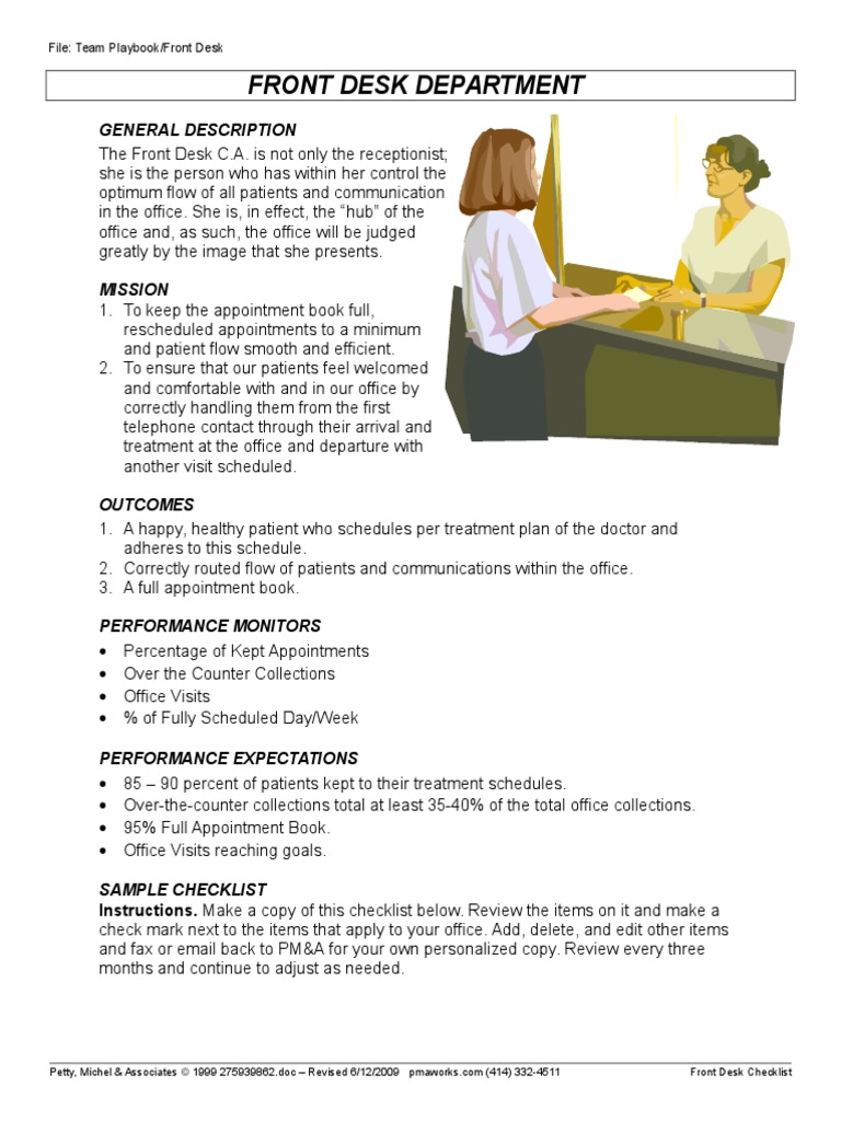 Front Desk Checklist 3a | PDF | Service Industries | Business