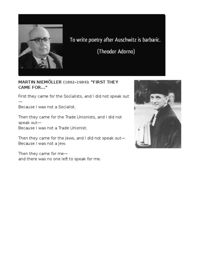 Martin Niemöller's famous poem "First they came | PDF