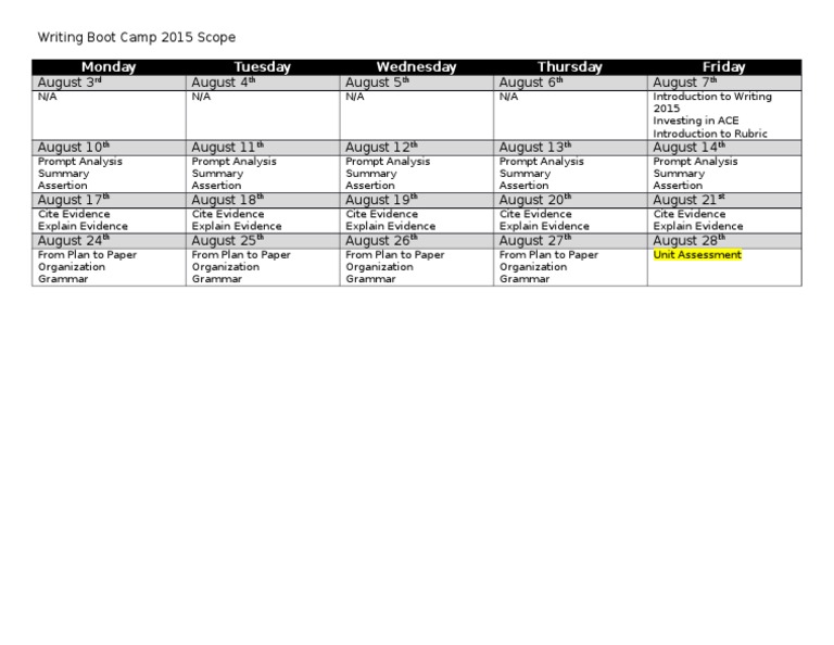 Writing Boot Camp 2015 Schedule | PDF | Language Arts & Discipline