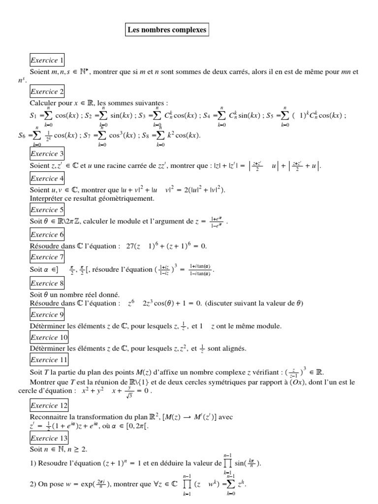 Les Nombres Complexes | PDF | Cercle | Nombre complexe