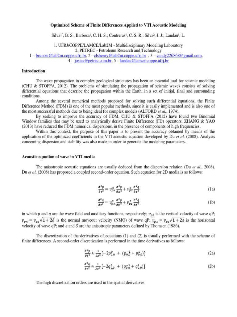Optimized Scheme of Finite Differences Applied To VTI Acoustic Modeling | PDF | Finite ...
