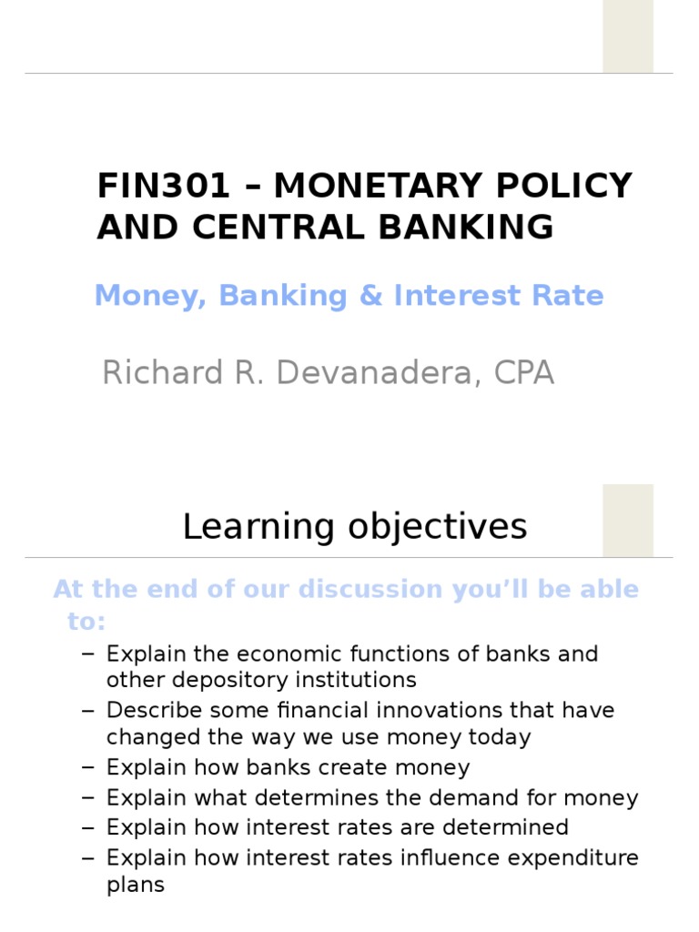 FIN301 - Money, Banking & Interest Rate | PDF | Demand For Money ...