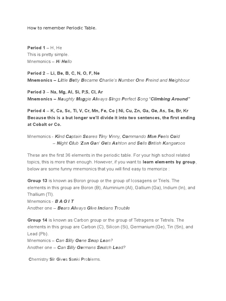 How To Remember Periodic Table | PDF | Metals | Atoms