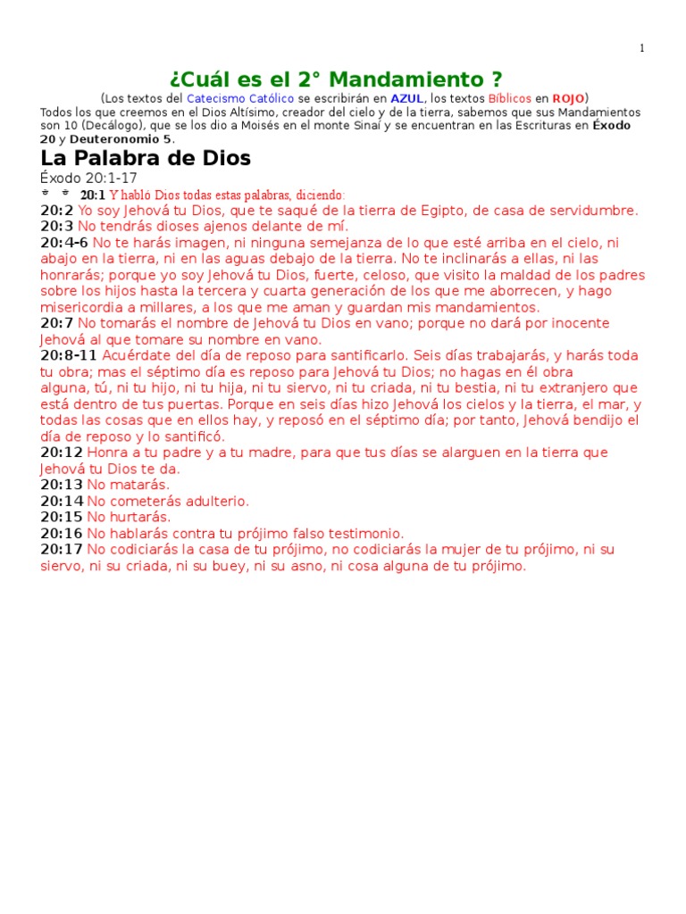 Cuál Es El 2° Mandamiento | PDF | Diez Mandamientos | Iglesia Católica