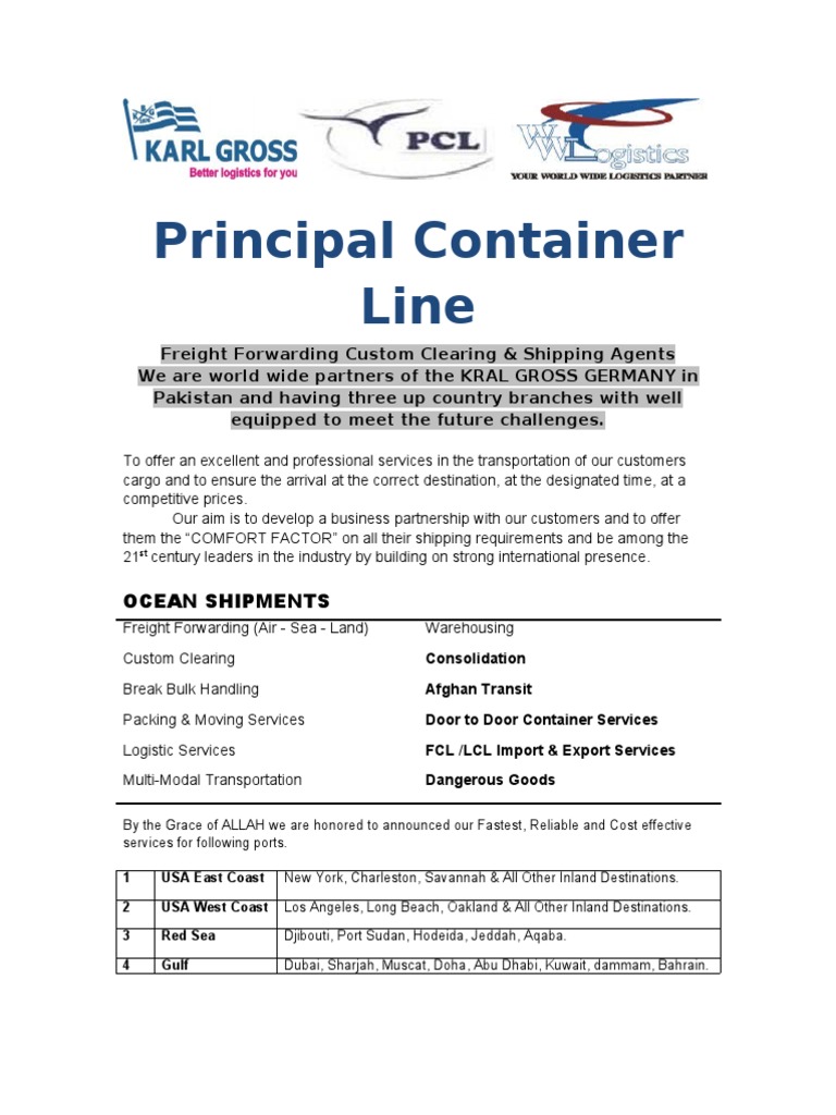 Principal Container Line | PDF | Cargo | Containerization