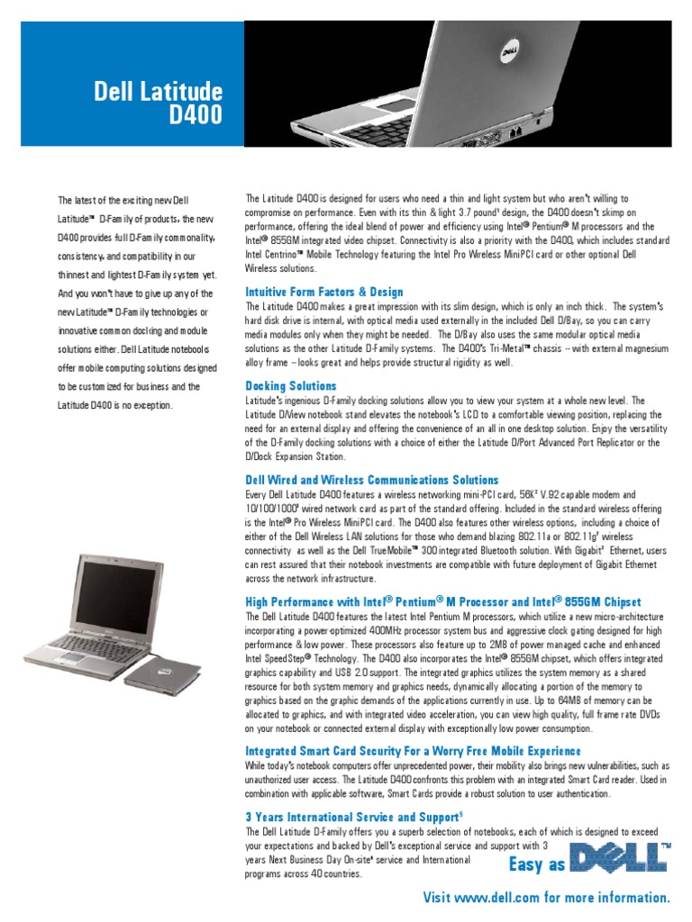 Dell D400 Specifications | PDF | Wireless Lan | Laptop