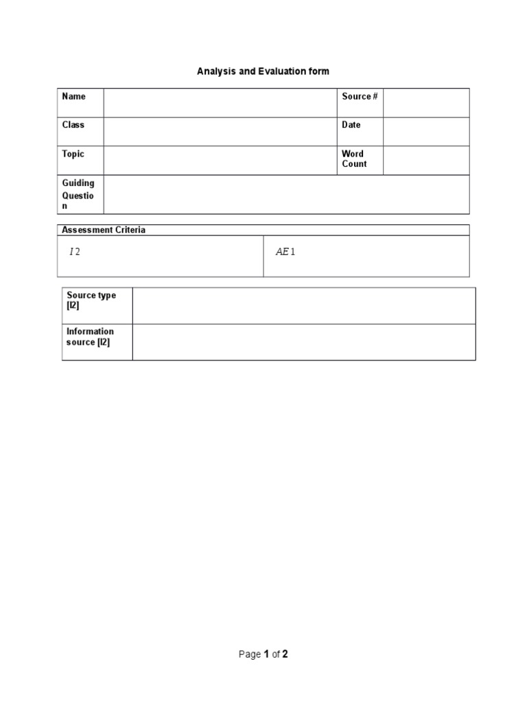 Analysis and Evaluation Form | PDF