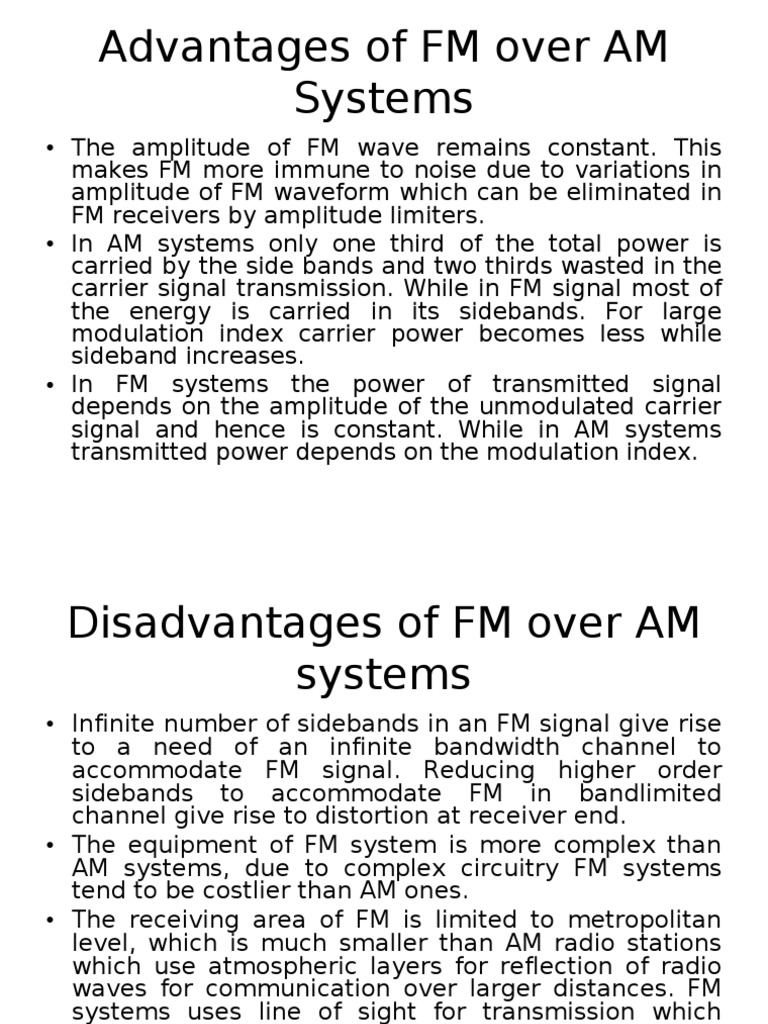 Advantages of FM Over AM Systems | PDF | Frequency Modulation | Wireless