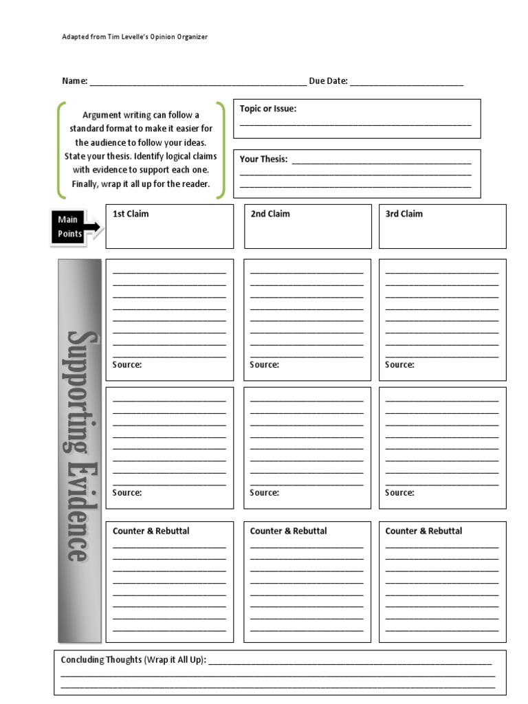 Argument Writing Organizer Template | PDF