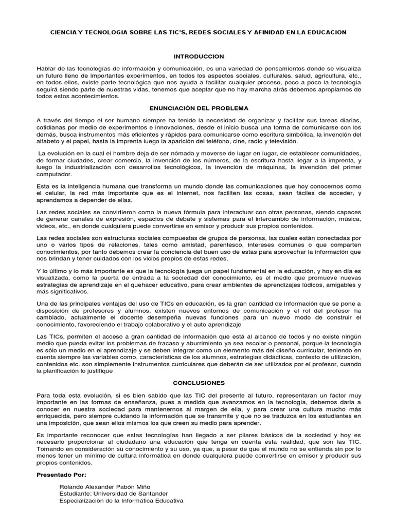 Ensayo Sobre Ciencia y Tecnología | PDF | Tecnología de información y ...