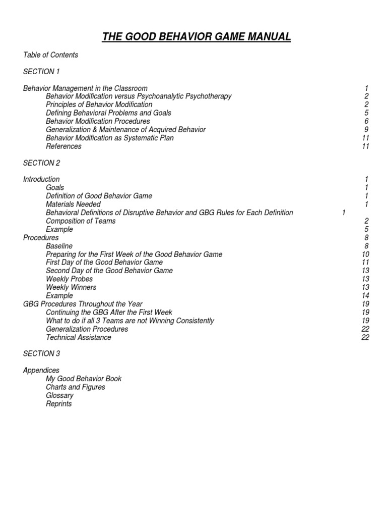 Good Behavior Game Classroom Manual | PDF | Reinforcement | Psychotherapy