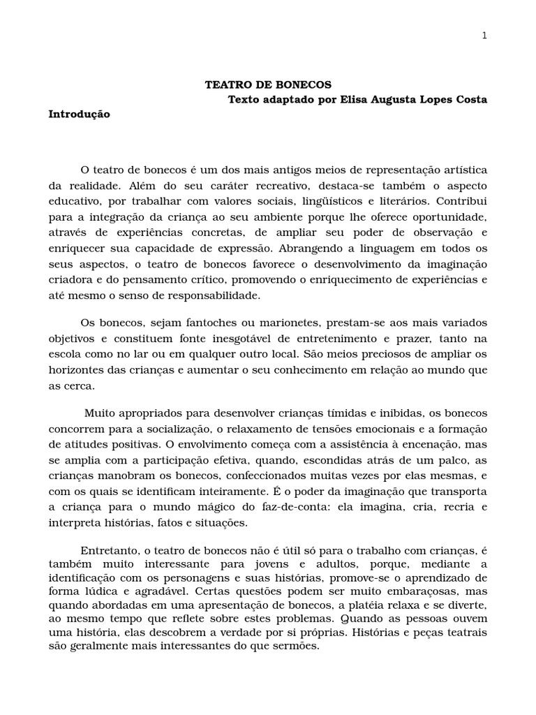 Teatro de Bonecos | PDF | Bonecas | Teatro