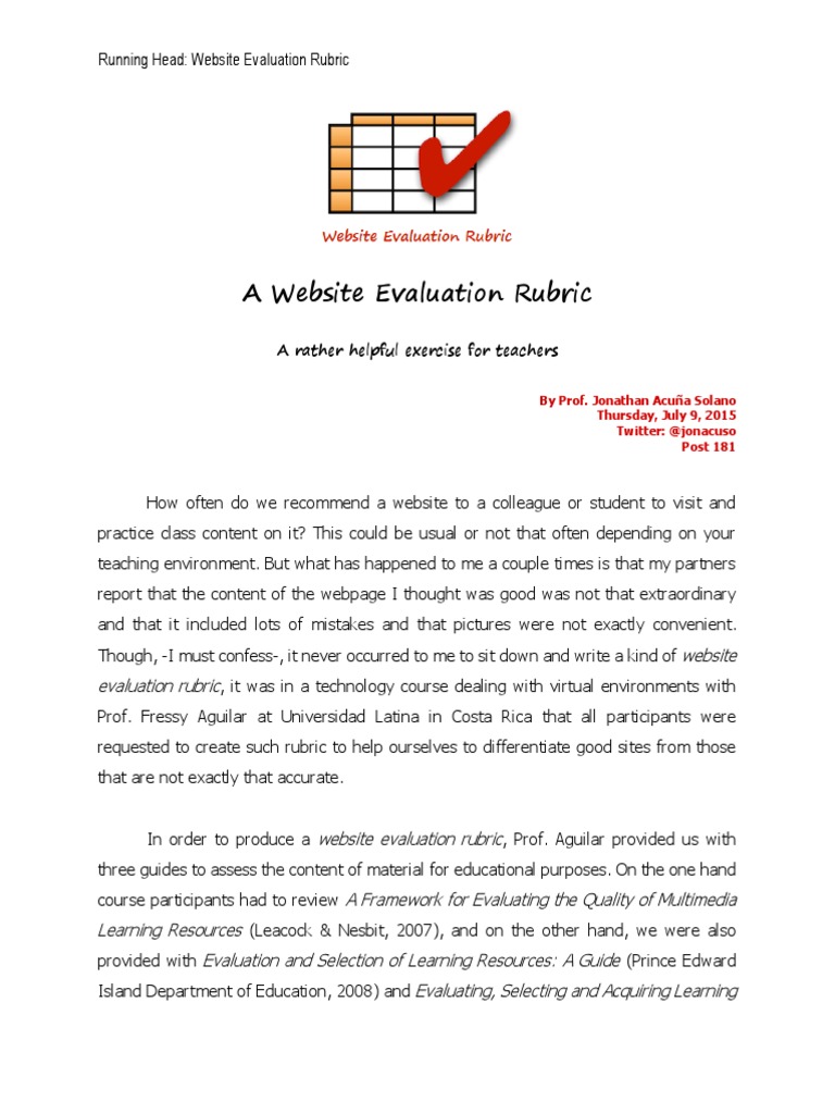 Website Evaluation Rubric | PDF | Rubric (Academic) | Web Page