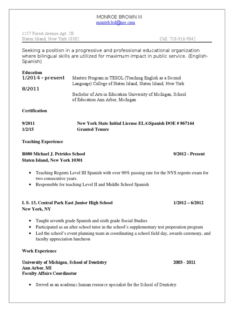 Prof Resume - Monroe Brown Iii | PDF | University Of Michigan | English ...