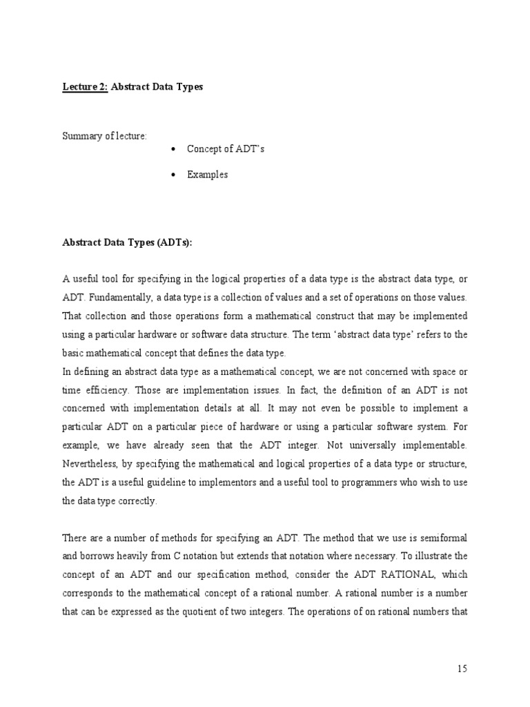 Abstract Data Types Pdf Data Type Fraction Mathematics