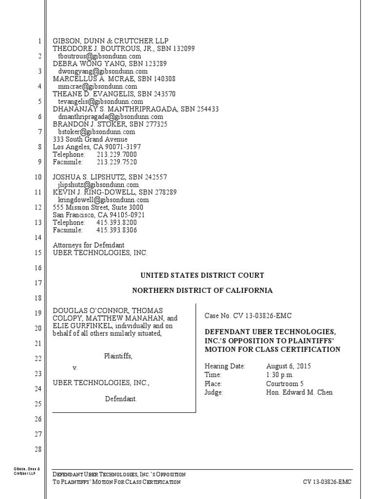 BRIEF - Uber - Opposition To Motion For Class Certification | PDF ...