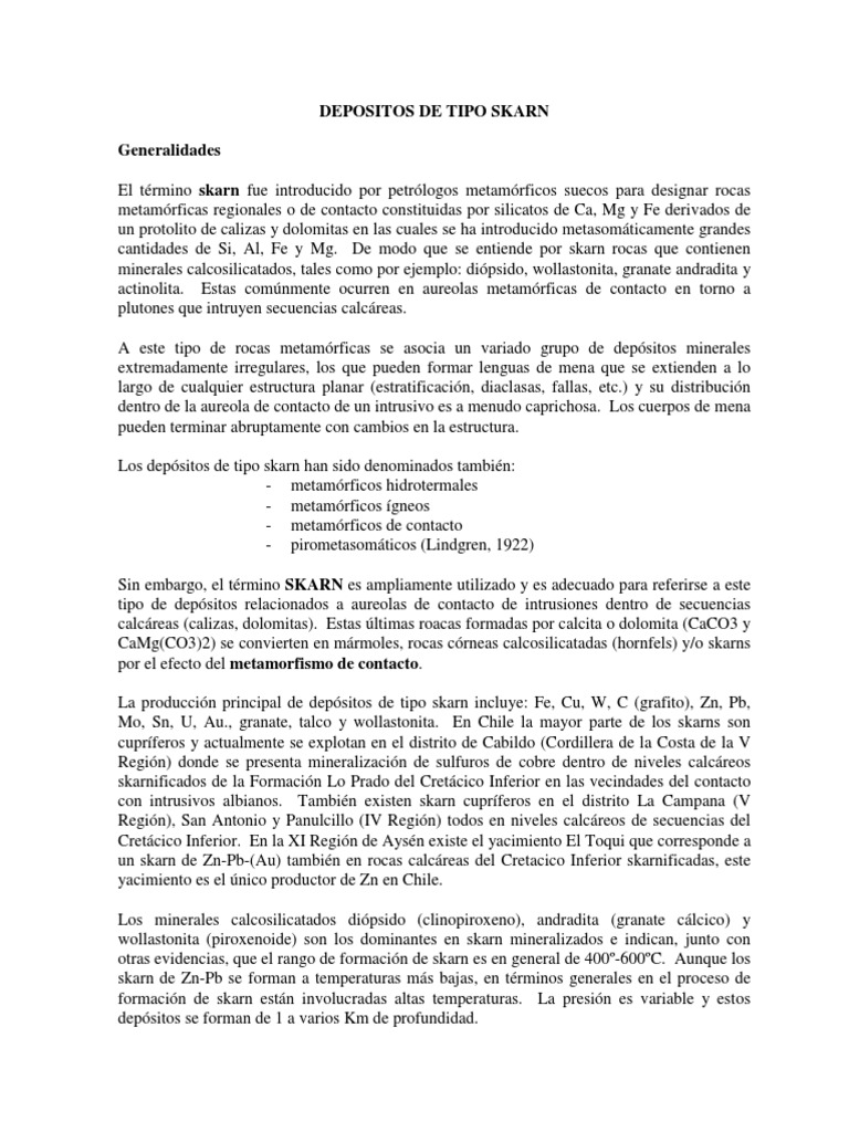 Depositos Del Tipo Skarn PDF | PDF | Minerales | Roca (geología)