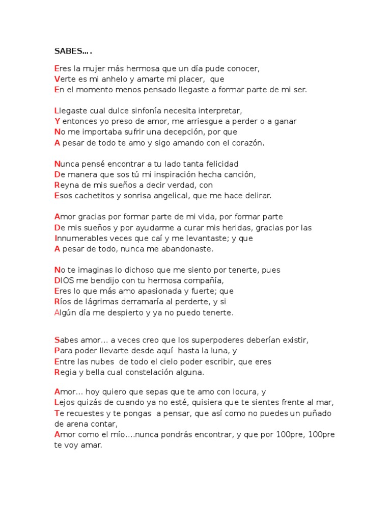 Acrostico para El Amor de Mi Vida-Evelyn Andrea Dianderas Peralta | PDF ...
