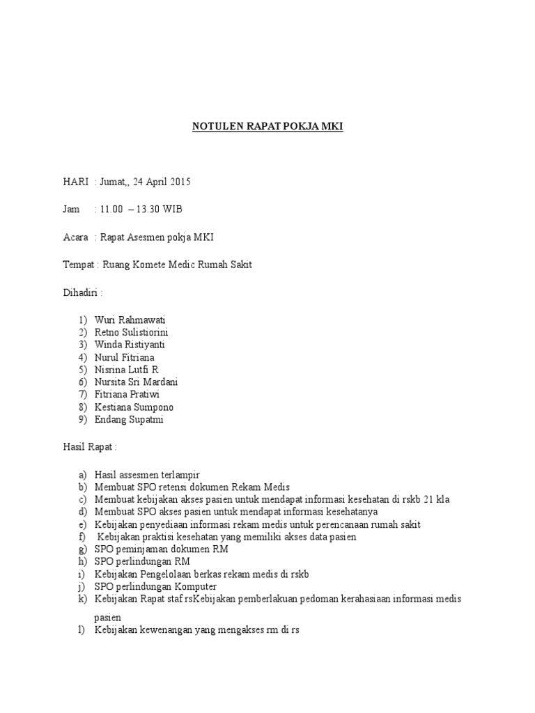 Notulen Rapat Pokja Mki 24-4-2014 | PDF