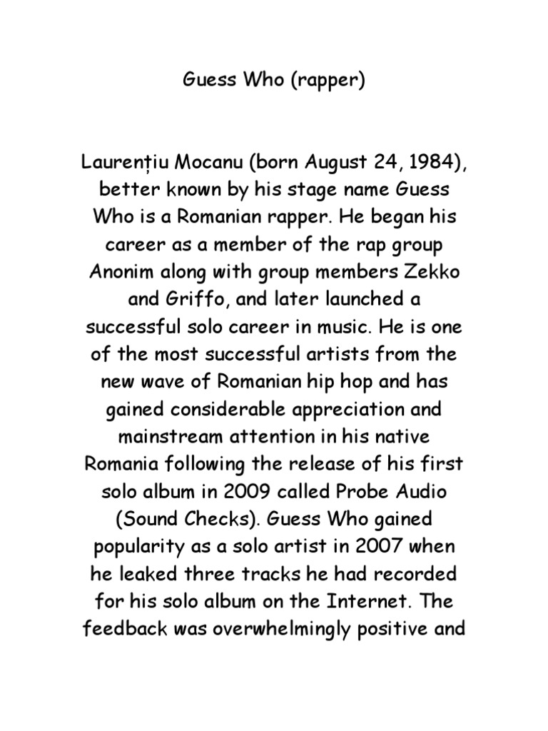 Guess Who (Rapper) | Download Free PDF | Hip Hop Music | Romania