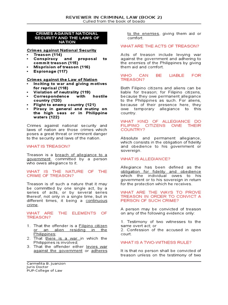 Crim 2 Reviewer | PDF | Perjury | Treason